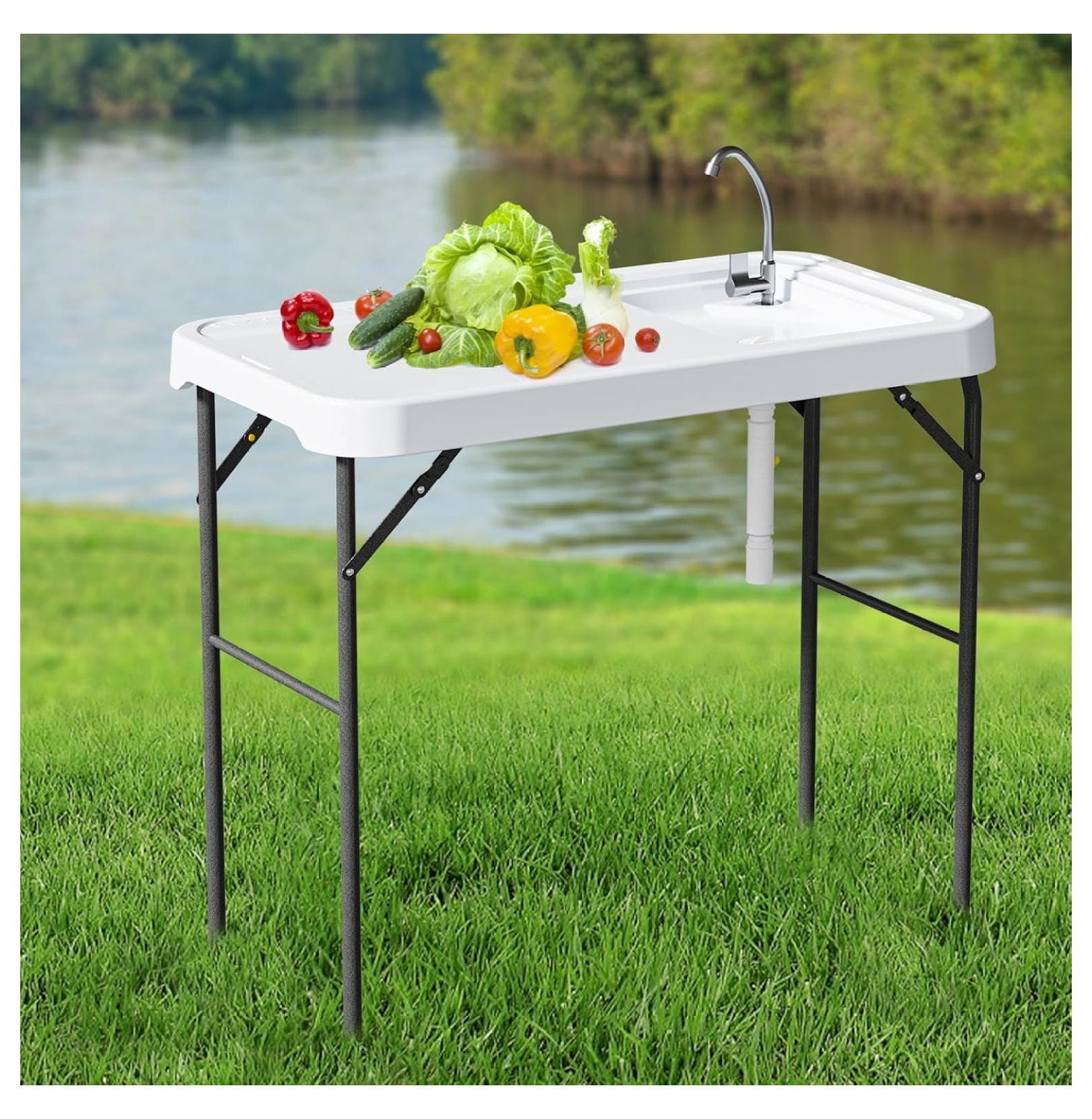 Folding Fish Cleaning Table with Sink, Portable Camping Sink Table with ...