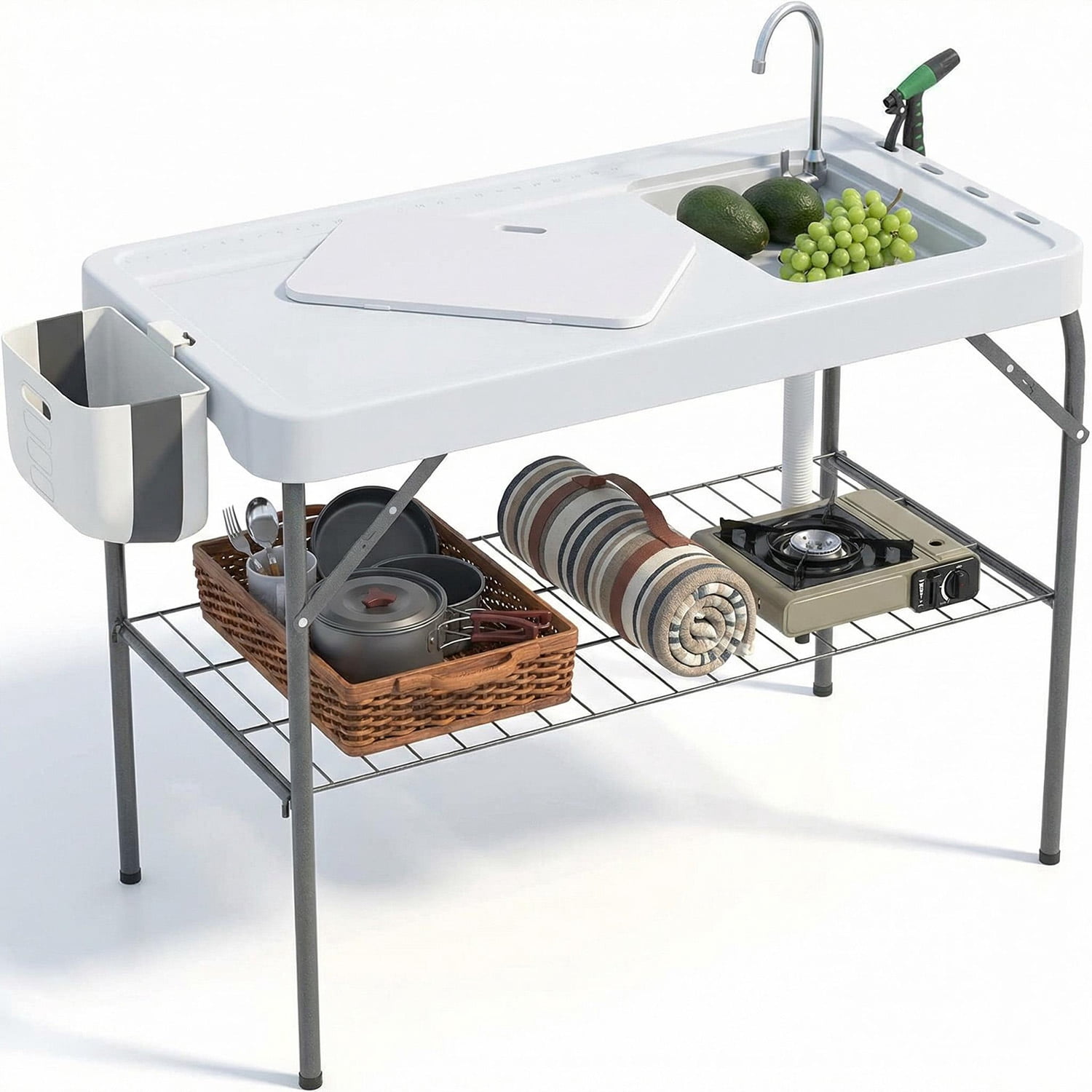 Folding Fish Cleaning Table with Sink & Sprayer, Portable Outdoor ...