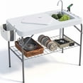 Folding Fish Cleaning Table with Sink & Sprayer, Portable Outdoor ...