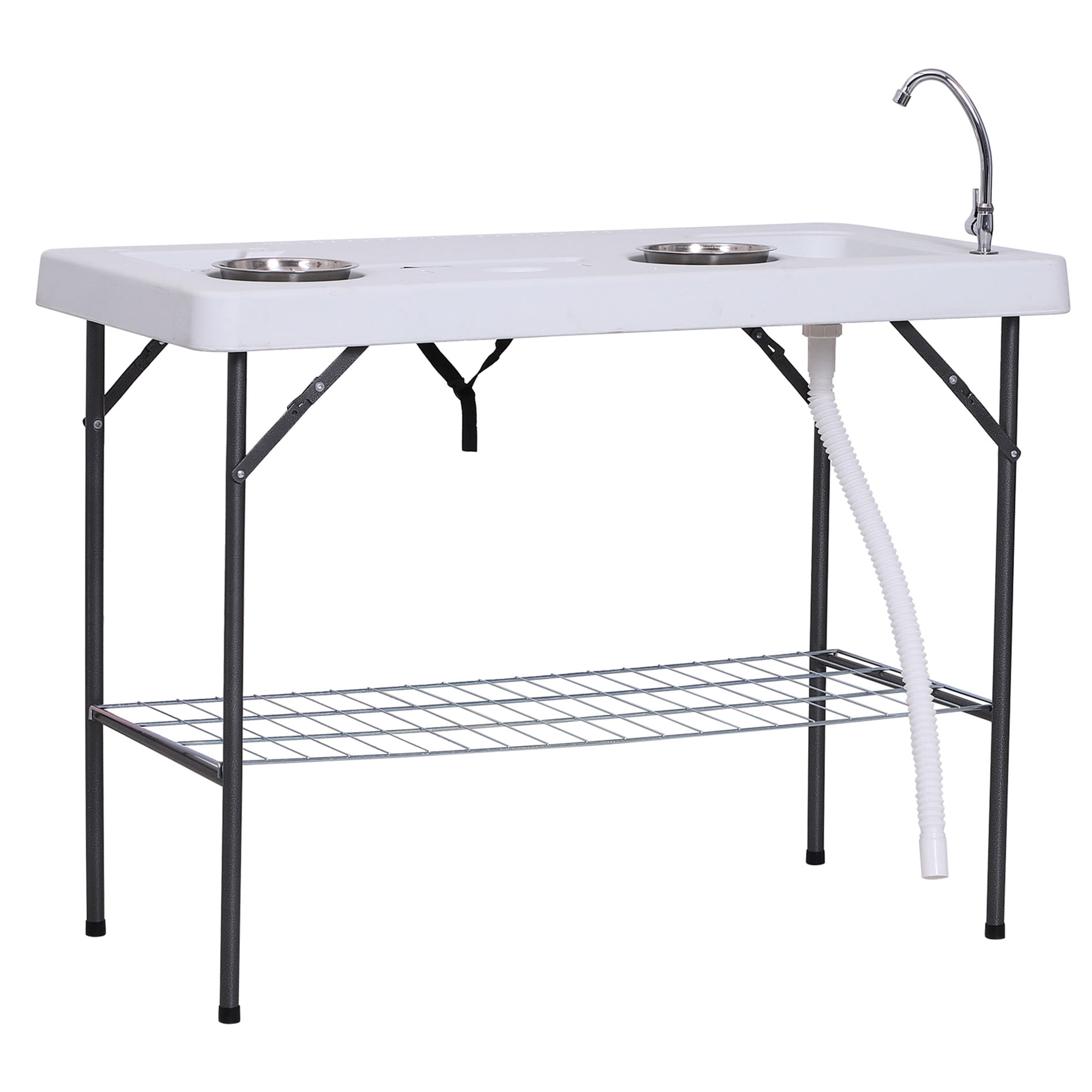 Folding Fish Fillet Table With Sink, Portable Camping Table, & Steel ...