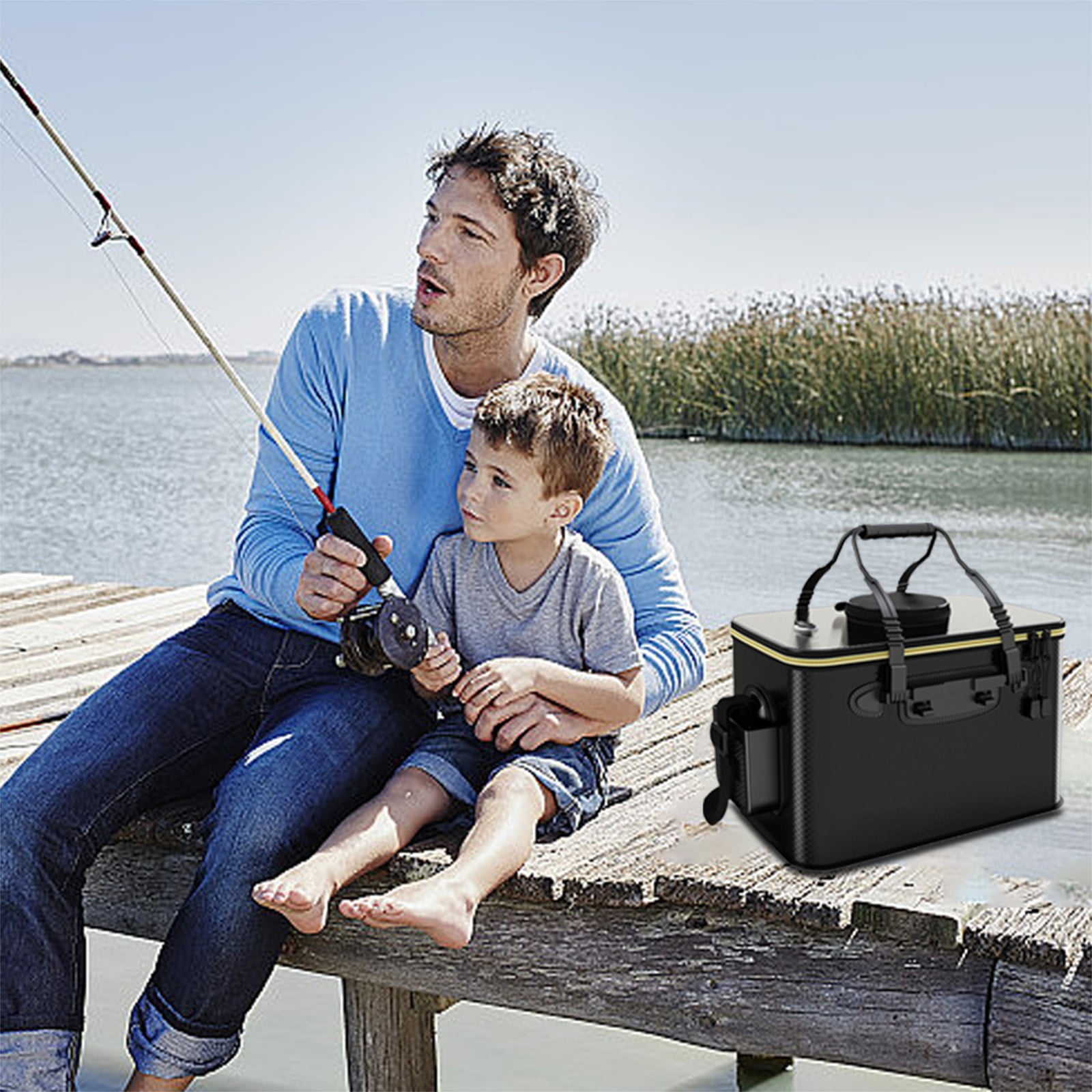 Folding Fishing Bucket, Live Fish Container, Foldable Fishing Box with ...