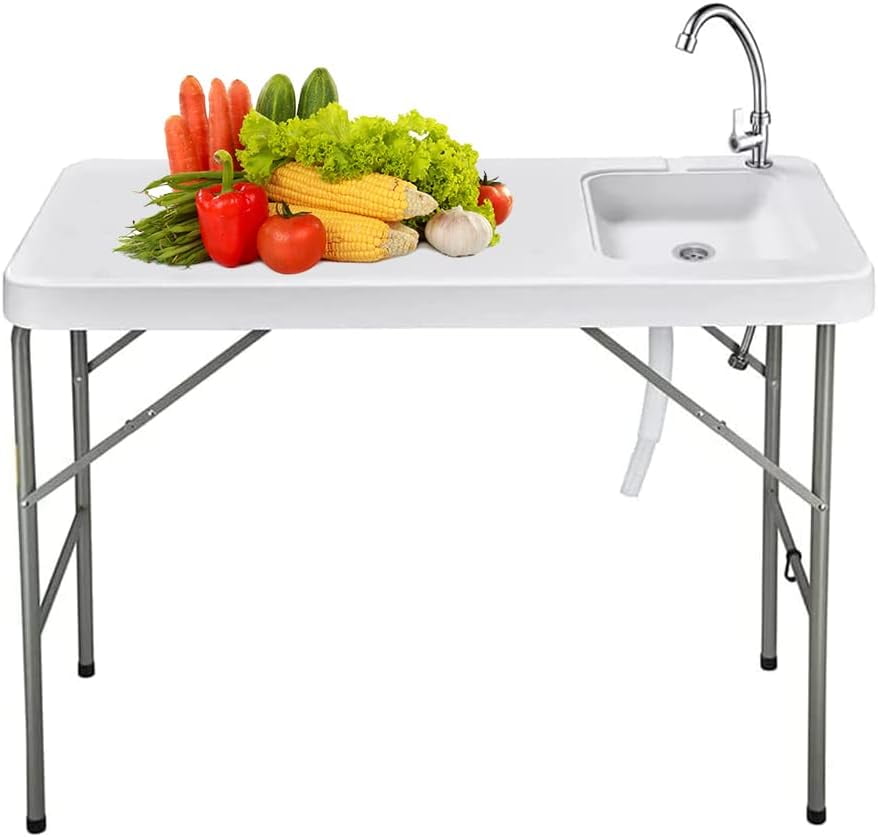 Folding Fishing Table with Sink, 4ft Portable Fish Cleaning Table ...