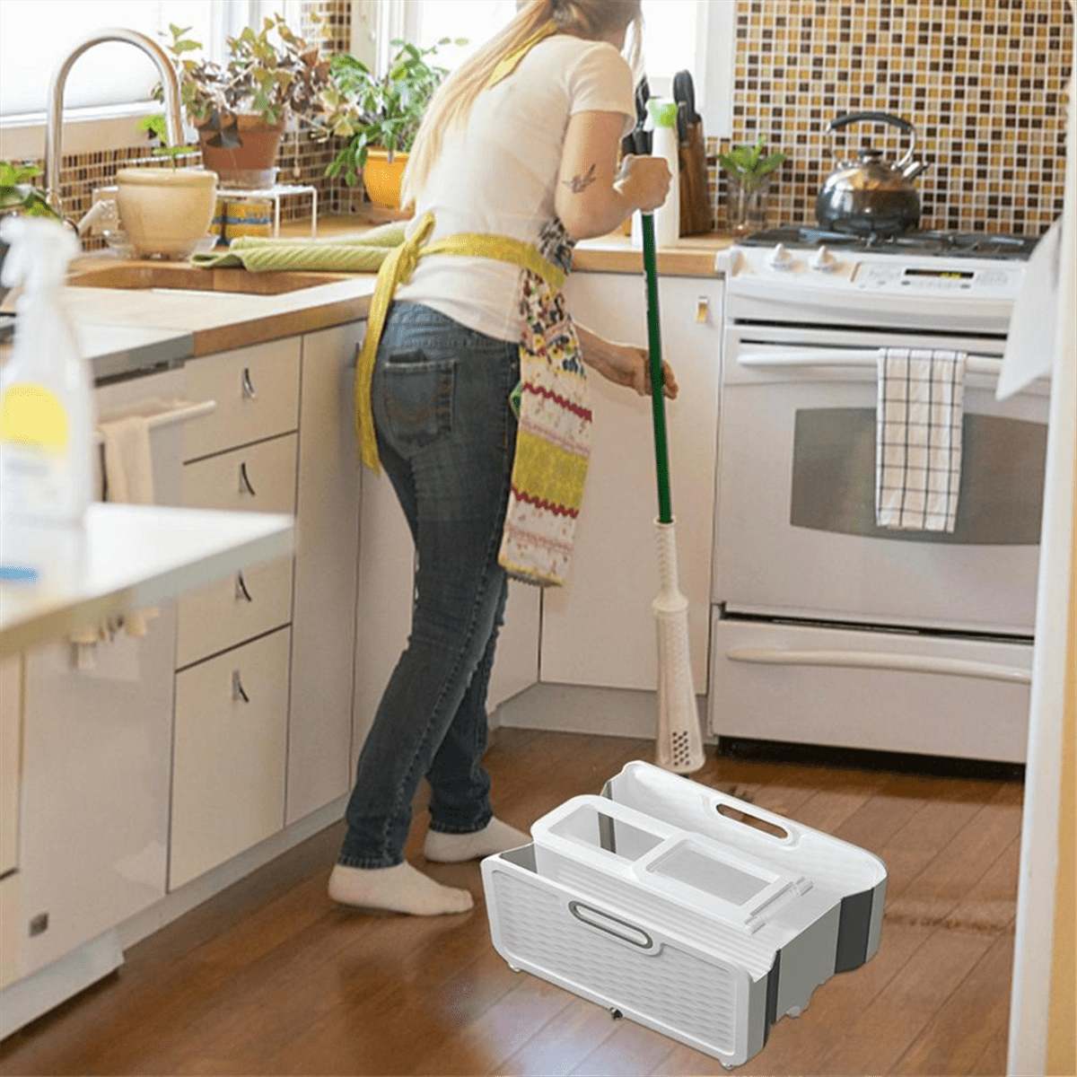 Folding Flat Mop Cleaning Bucket Handy Cleaning Bucket with Wheels ...