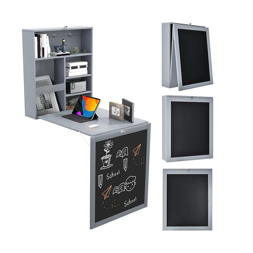 Folding Floating Desk with Chalkboard, Wall Mounted Space Saving Fold ...