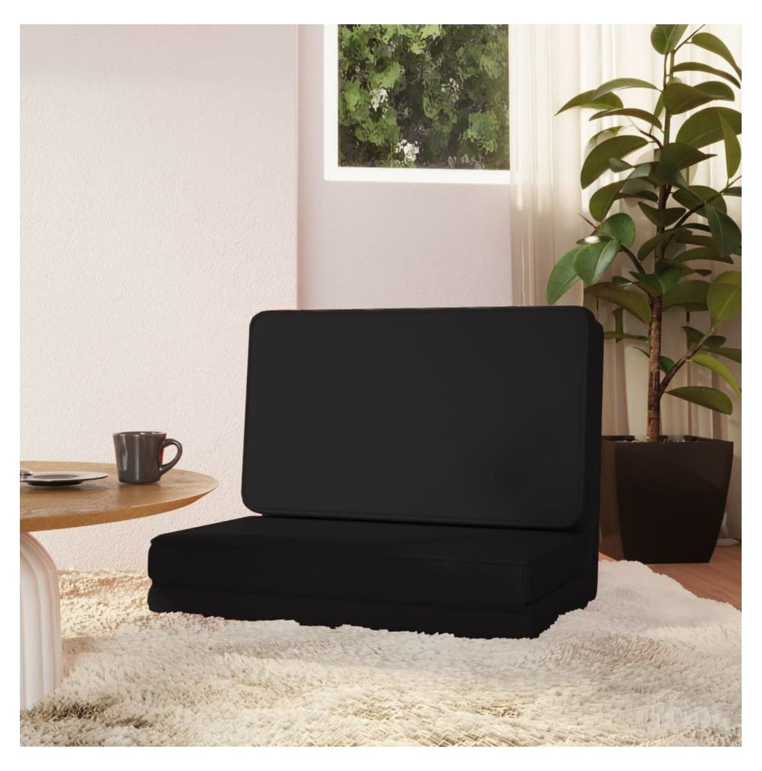 Folding Floor Chair Black Faux Leather - Adjustable Lounge Bed for ...