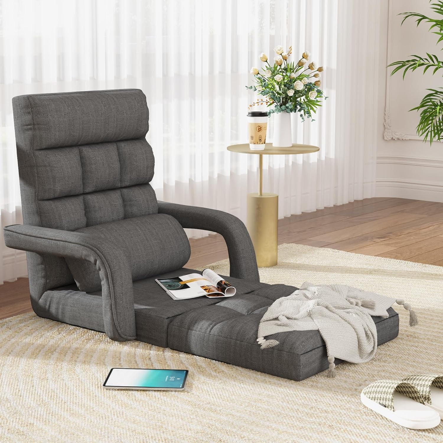 Folding Floor Chair, Floor Gaming Chair with Back Support, 6 Adjustable ...