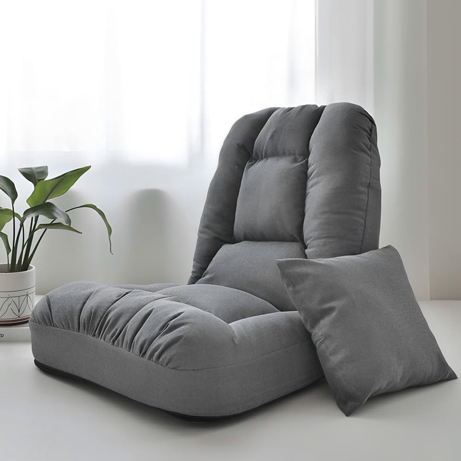 Folding Floor Chair w/ Back Support & Pillow Adjustable Lazy Sofa Chair ...