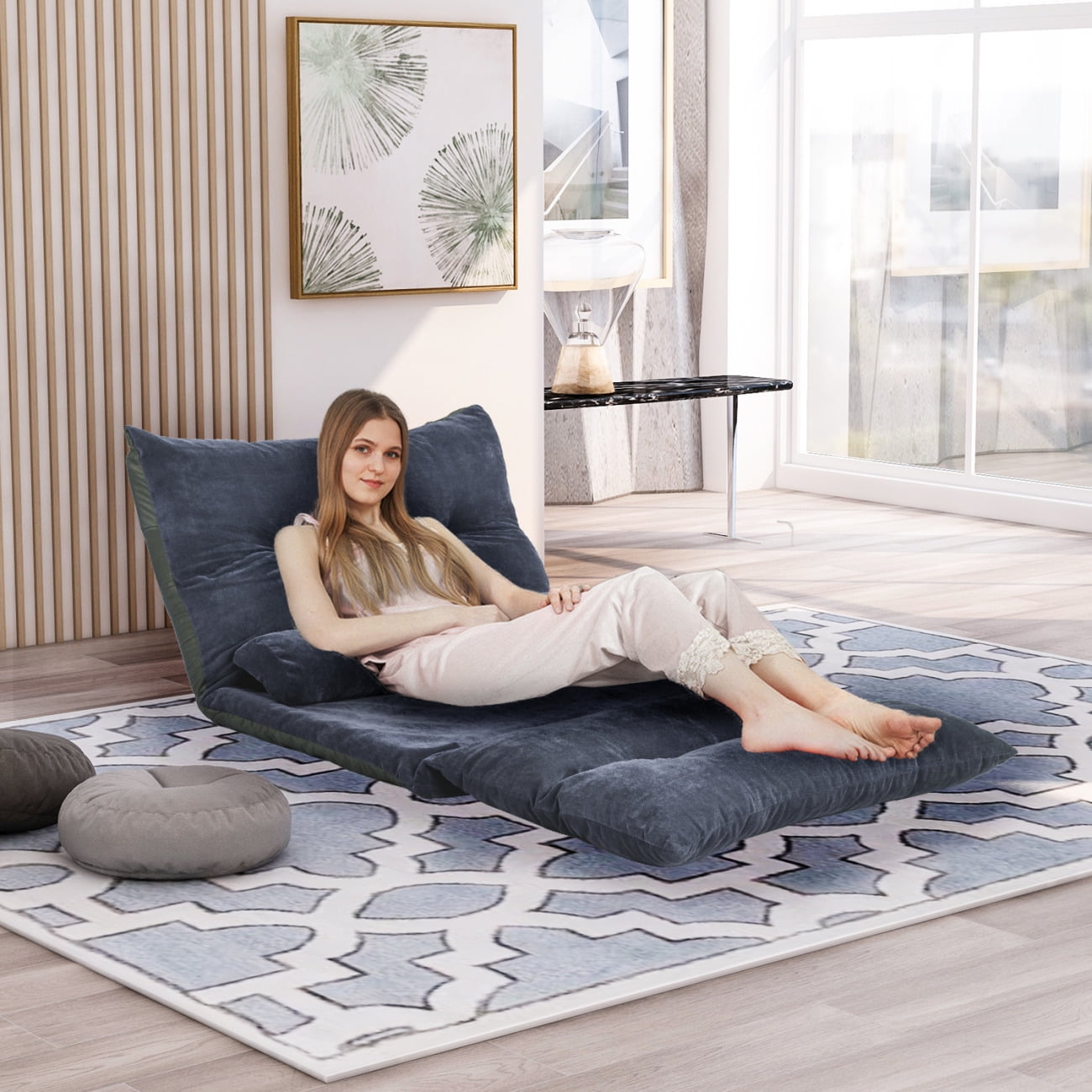 Folding Floor Sofa Bed, Comfy Lazy Futon Sofa with Pillows, Convertible ...