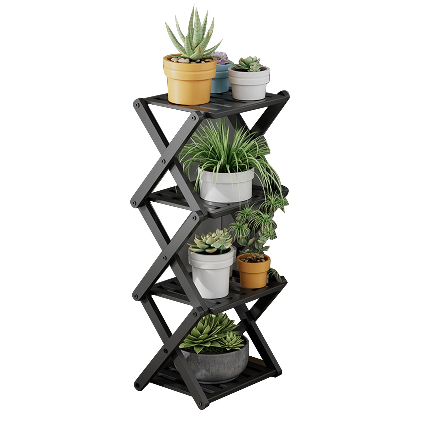 Folding Flower Stand Folding Plant Stand 4-tier Bamboo Plant Rack Shoe ...