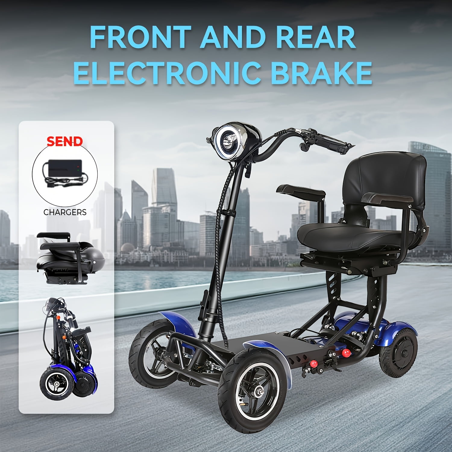 Folding Four-wheel Mobile Scooter for And Adults, Portable Electric ...