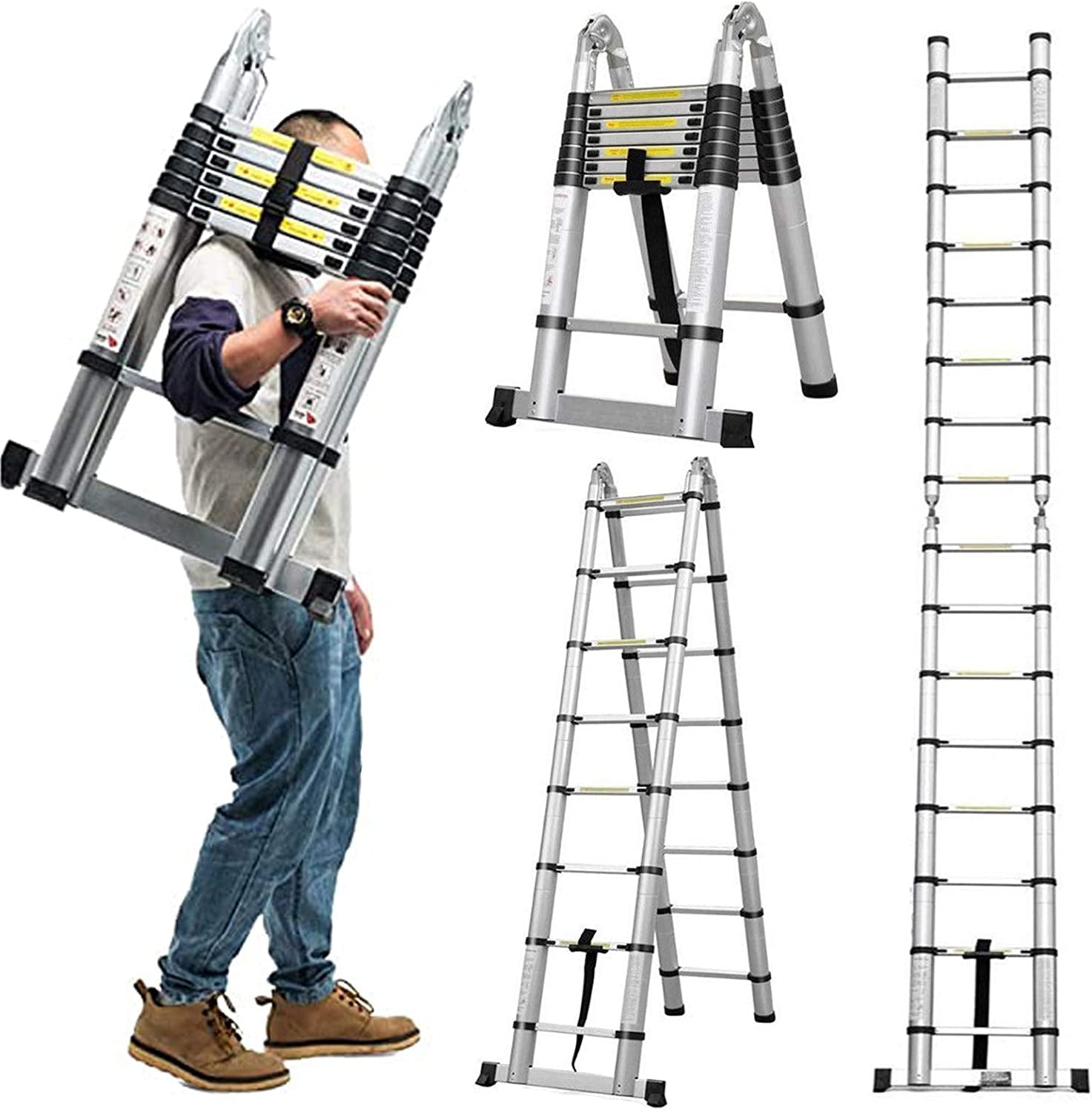 Folding A Frame Ladder 16.4FT 5M - Aluminum Telescopic Extension Climb ...