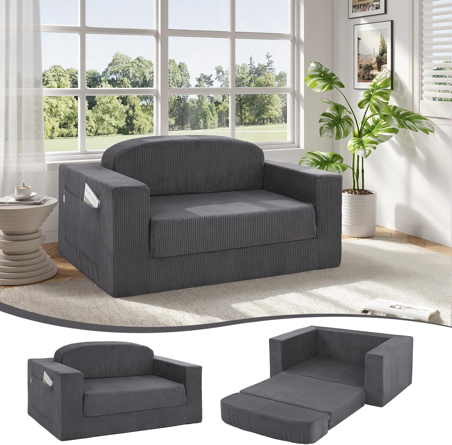 Folding Futon Couch Queen Corduroy Convertible Foam Sleeper Fold-Out ...