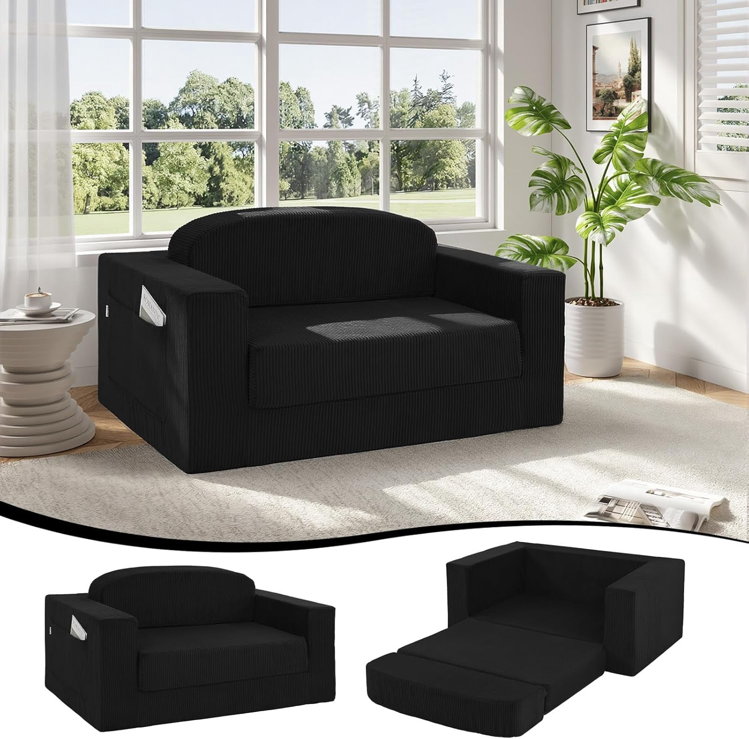 Folding Futon Couch Queen Corduroy Convertible Foam Sleeper Fold-Out ...