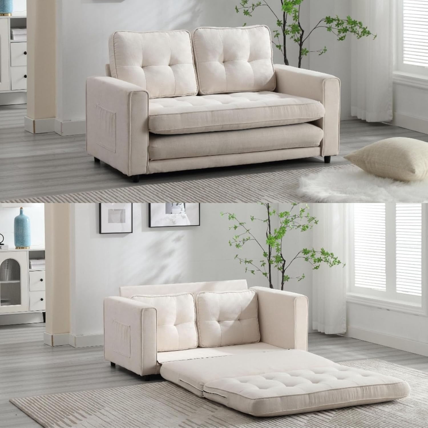 Folding Futon Sleeper Sofa with Pull Out Couch Bed,Modern Velvet ...