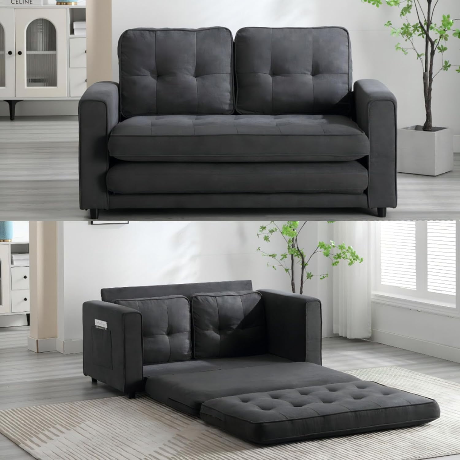 Folding Futon Sleeper Sofa with Pull Out Couch Bed,Modern Velvet ...