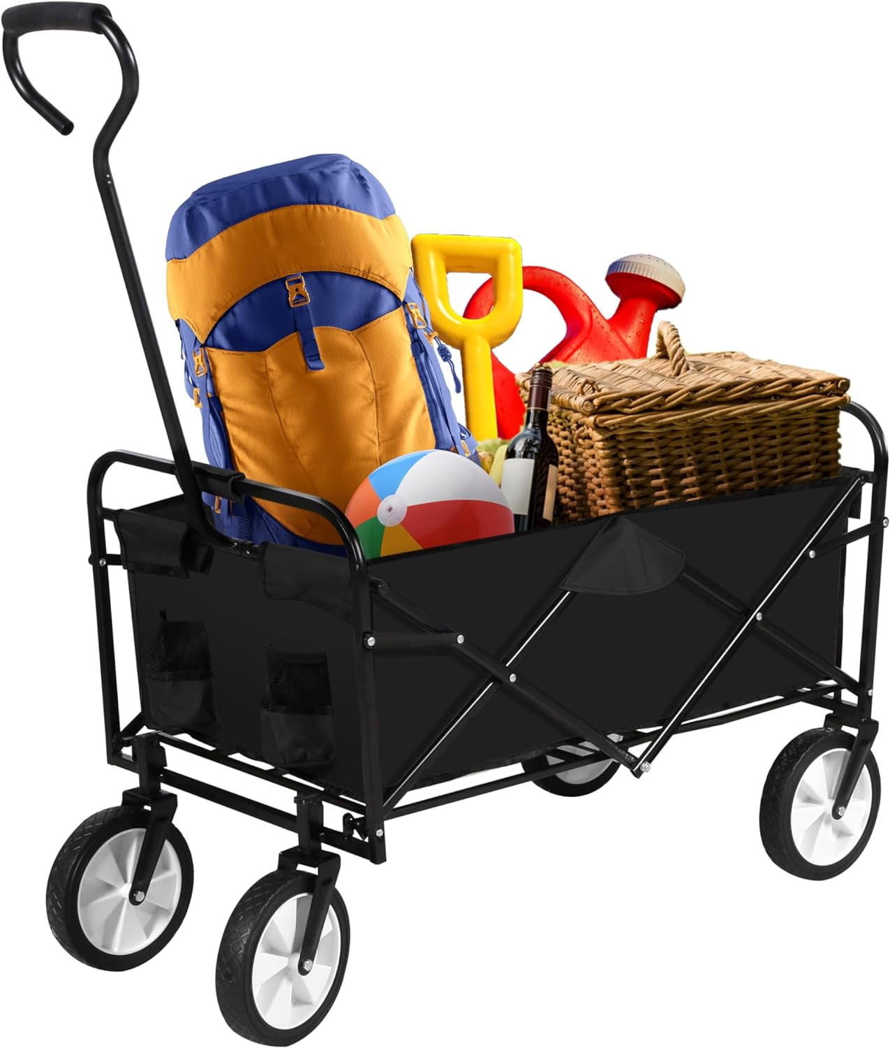 Folding Garden Cart PRO, Collapsible Wagon with 360 Degree Swivel ...