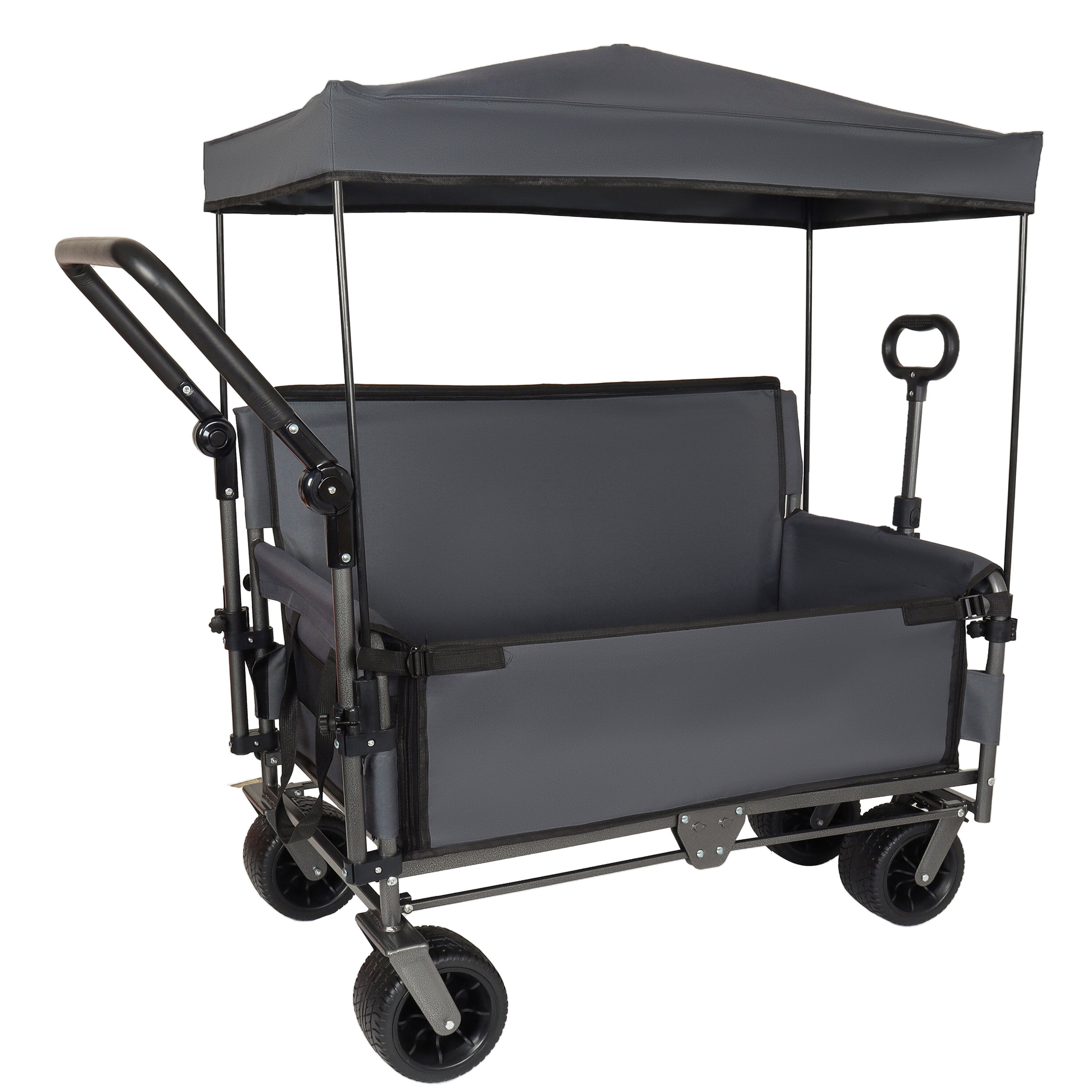 Folding Garden Carts 3-in-1 Folding Wagon Cart with Bench Seat & Canopy ...
