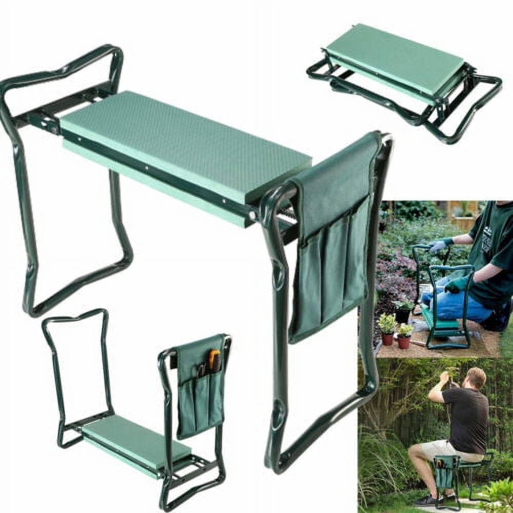 Folding Garden Kneeler Seat Outdoor Portable Bench Stool w/ Tool Pouch ...