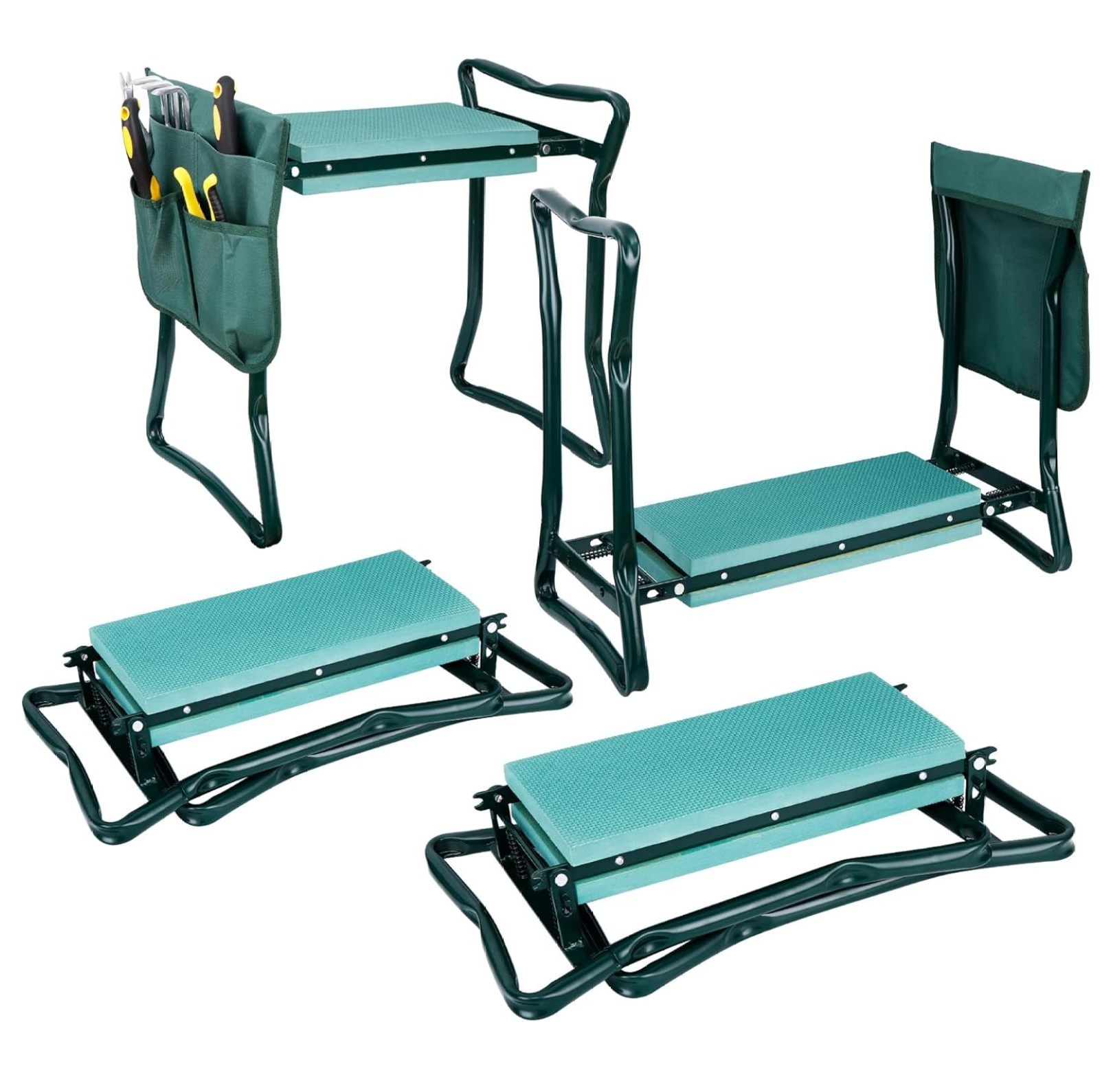 Folding Garden Kneeler Seat Stool w/Soft Kneeling Pad and Large Tool ...