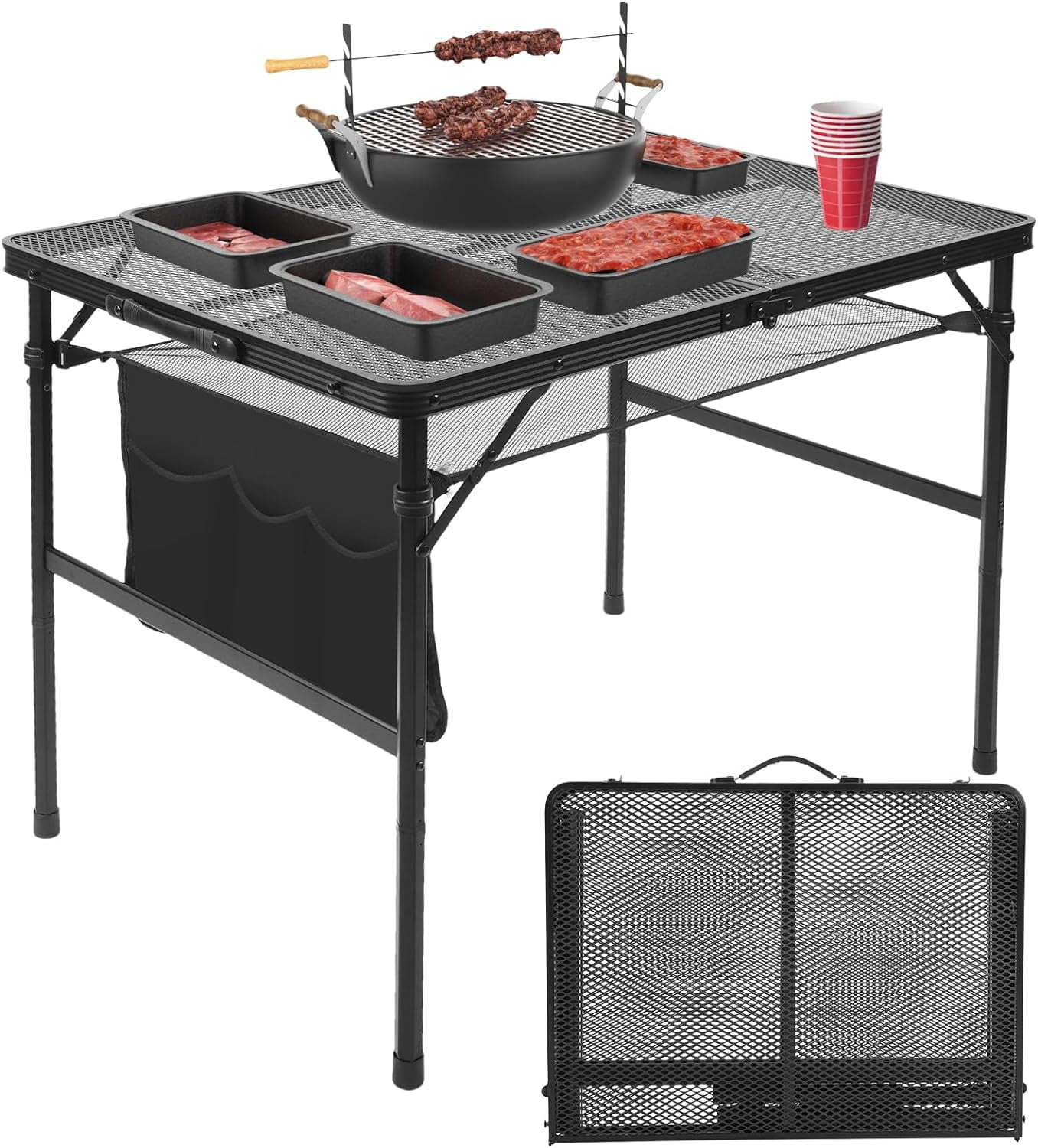 Folding Grill 3x2 FT Portable Camping Table, Lightweight Height ...