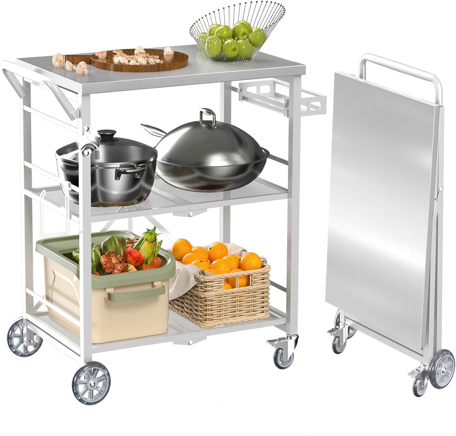 Folding Grill Cart, Metal Pizza Oven Stand Table with 2 Total Lock ...