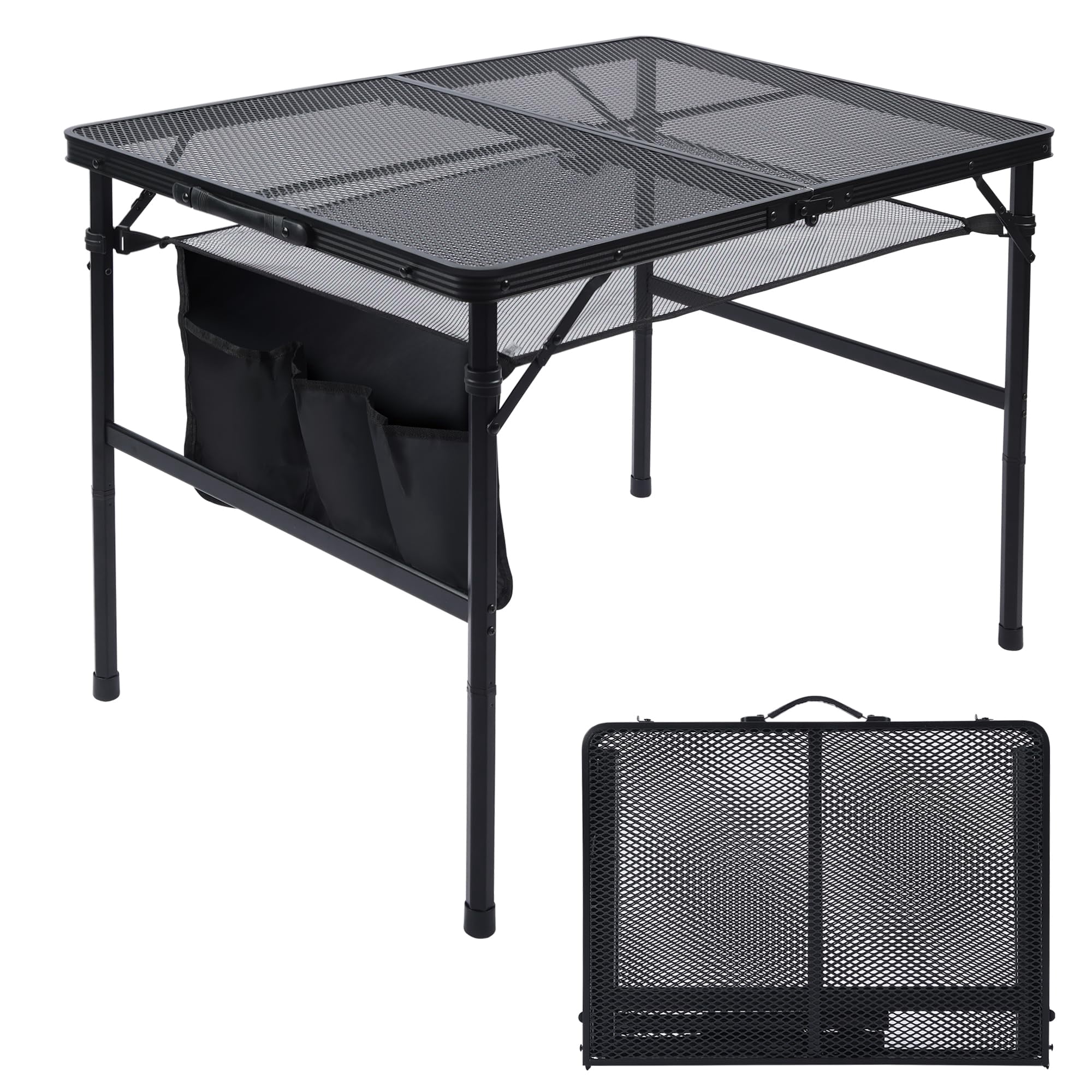 Folding Grill Table, 3x2 FT Portable Camping Table, Height Adjustable ...