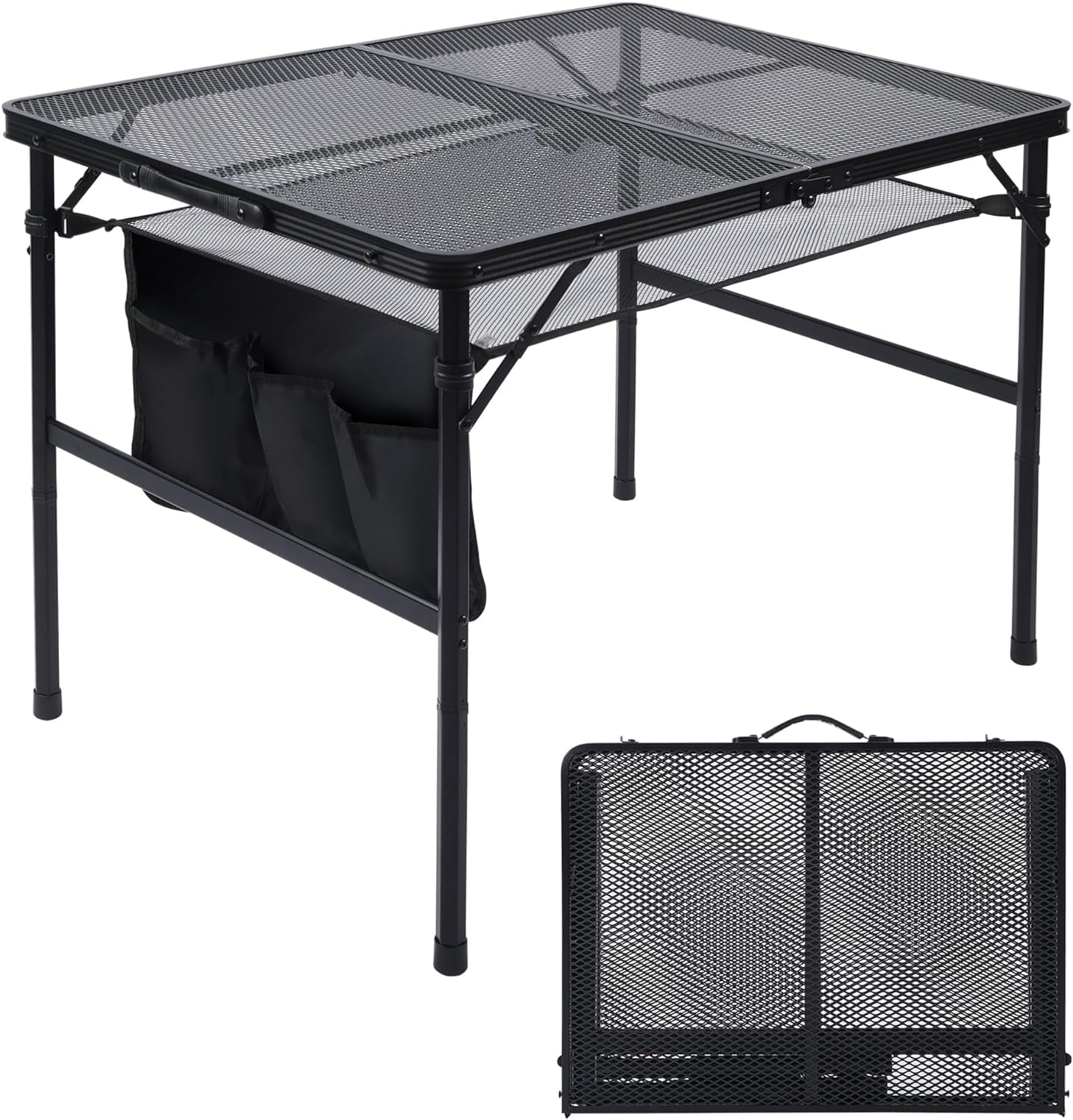 Folding Grill Table, 3x2 FT Portable Camping Table, Height Adjustable ...