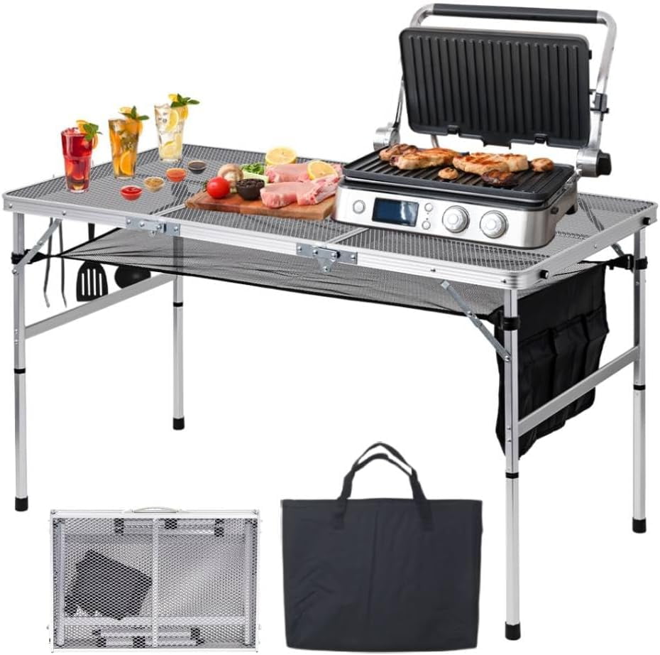 Folding Grill Table, 4 x 2 FT Lightweight Height Adjustable Aluminum ...