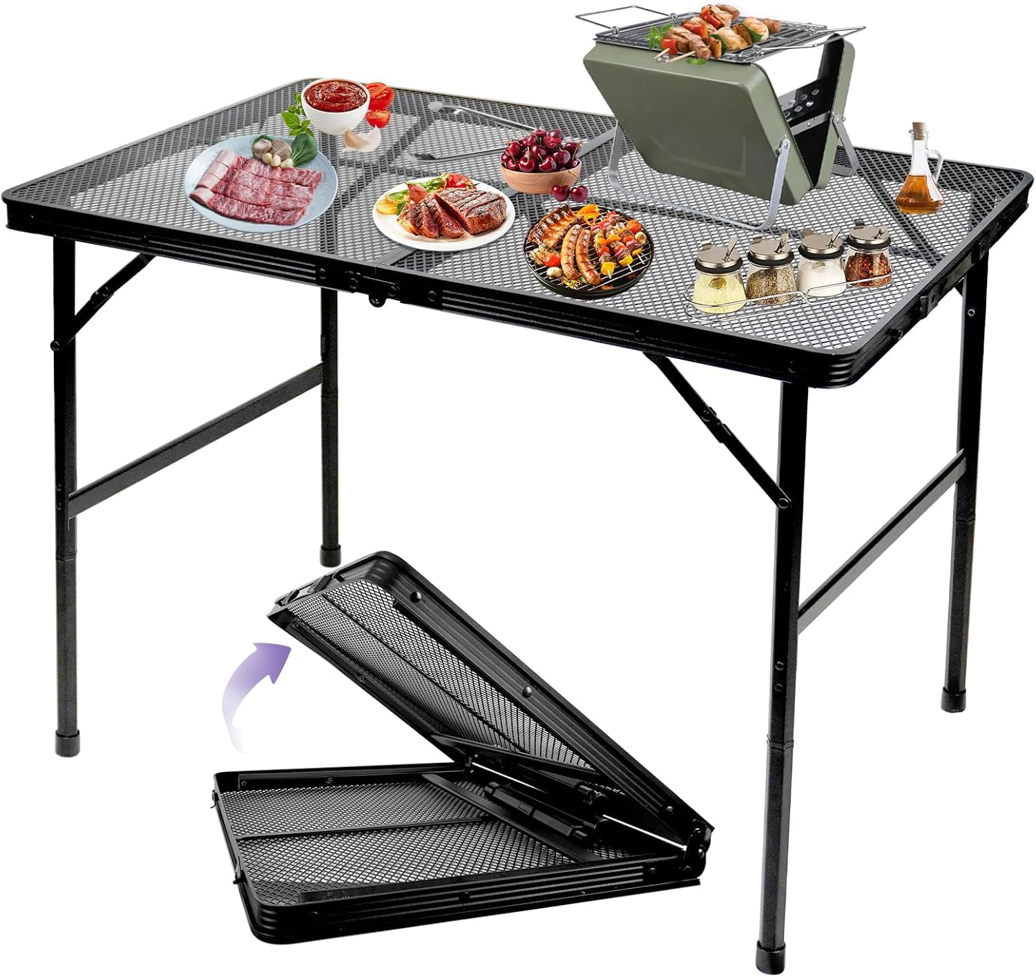 Folding Grill Table Camping Table, Metal Portable Picnic Table ...