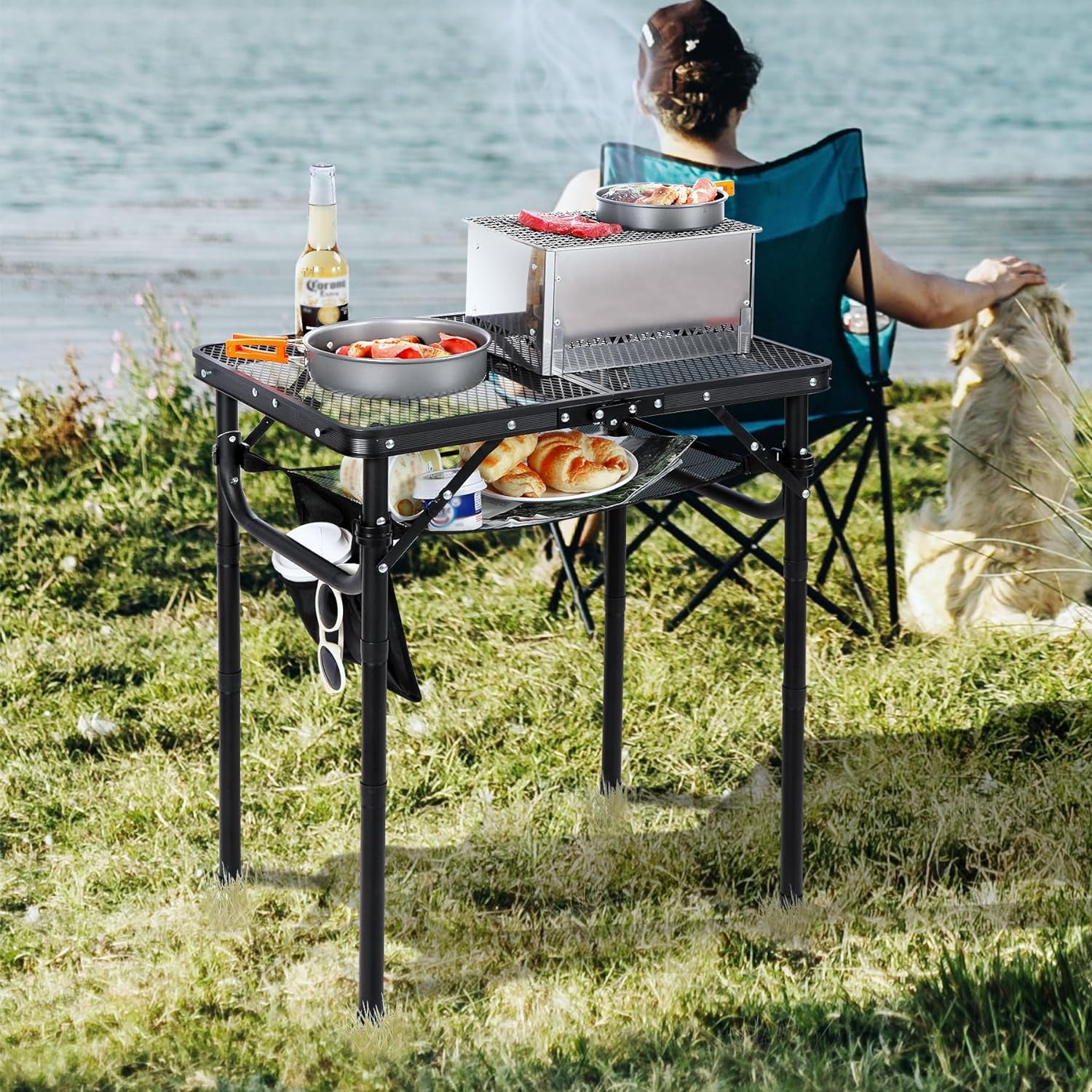Folding Grill Table, Lightweight Height Adjustable Aluminum Table with ...