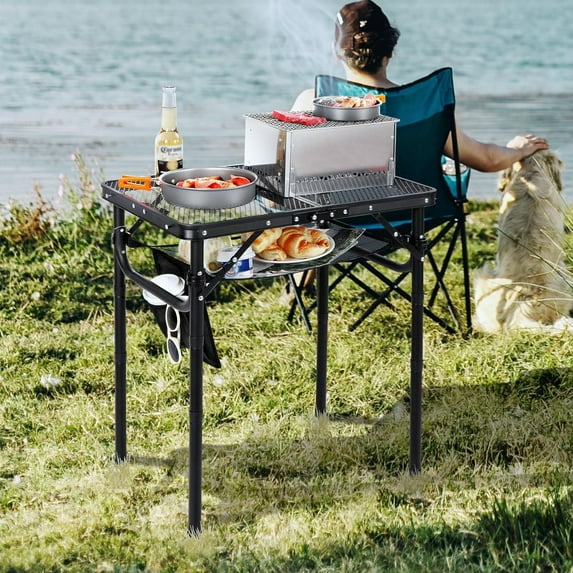 Folding Grill Table, Lightweight Height Adjustable Aluminum Table with ...