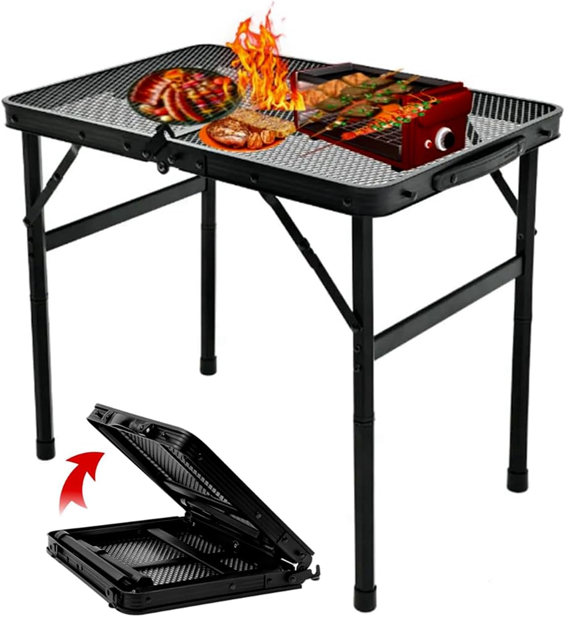 Folding Grill Table Lightweight Picnic Table with Mesh Desktop Height ...