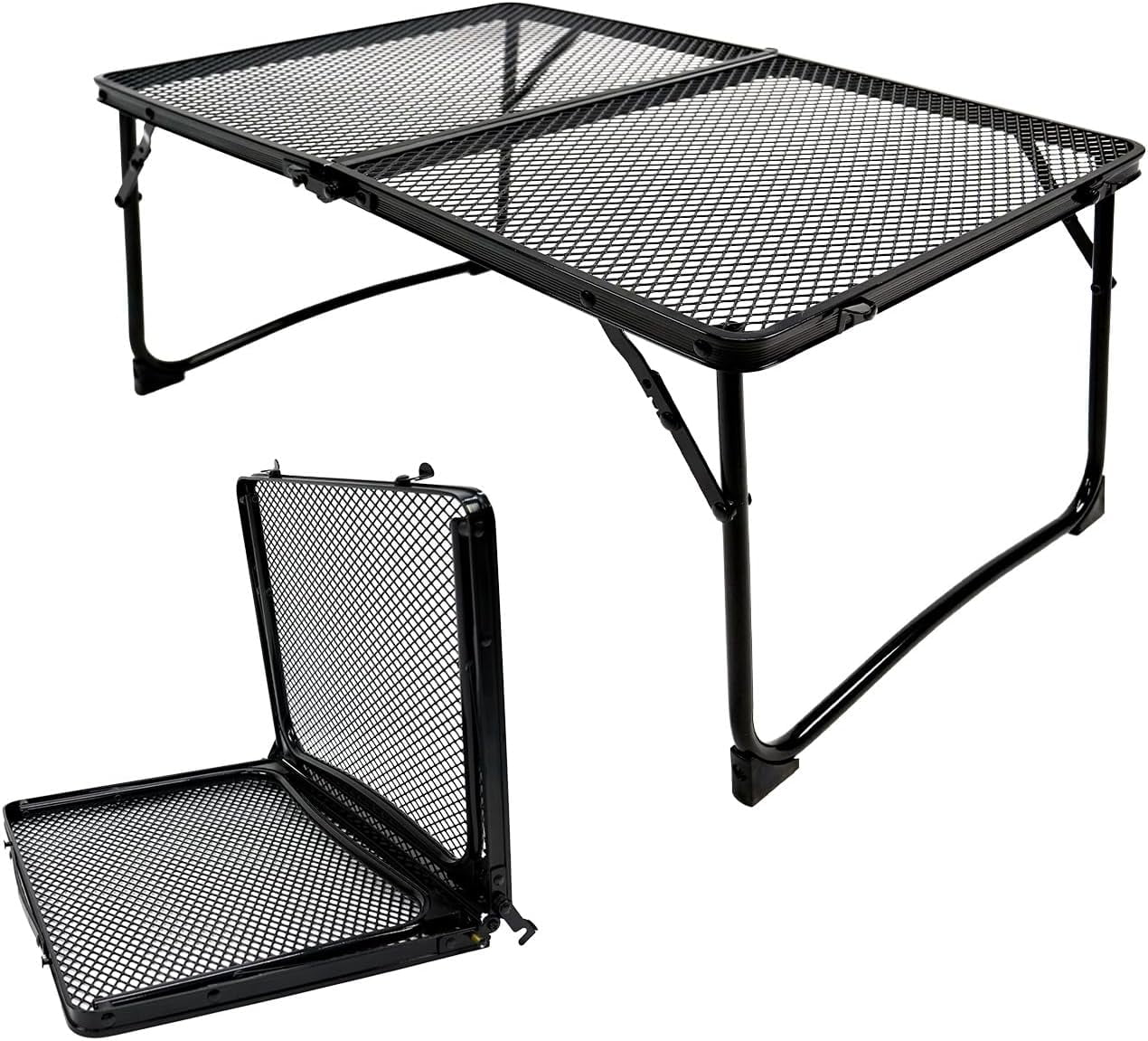 Folding Grill Table, Portable Camping Table with Mesh Desktop Light ...