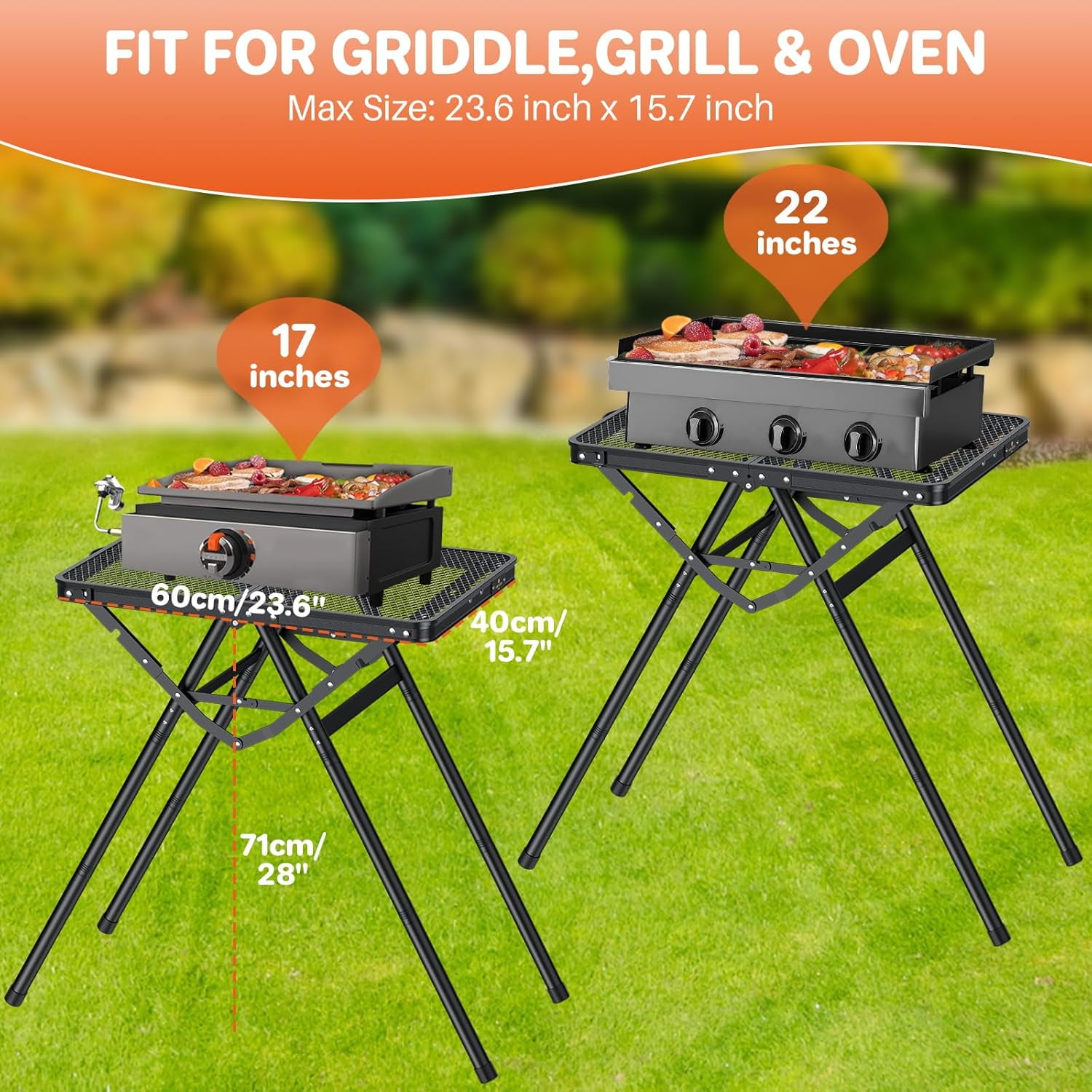 Folding Grill Tables for Outside(23.62"x15.75"), Max Height 28 ...