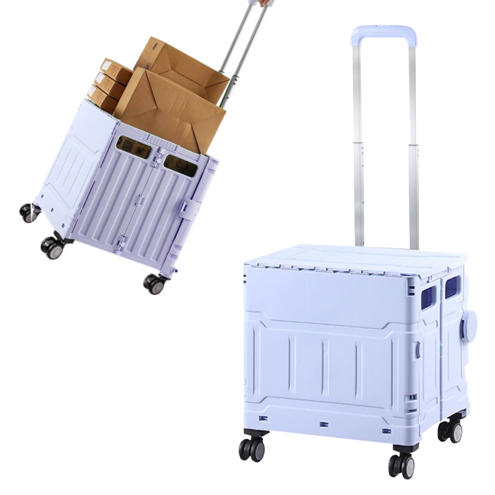 Folding Grocery Cart Shopping Crate with Wheels Portable Handcart with ...