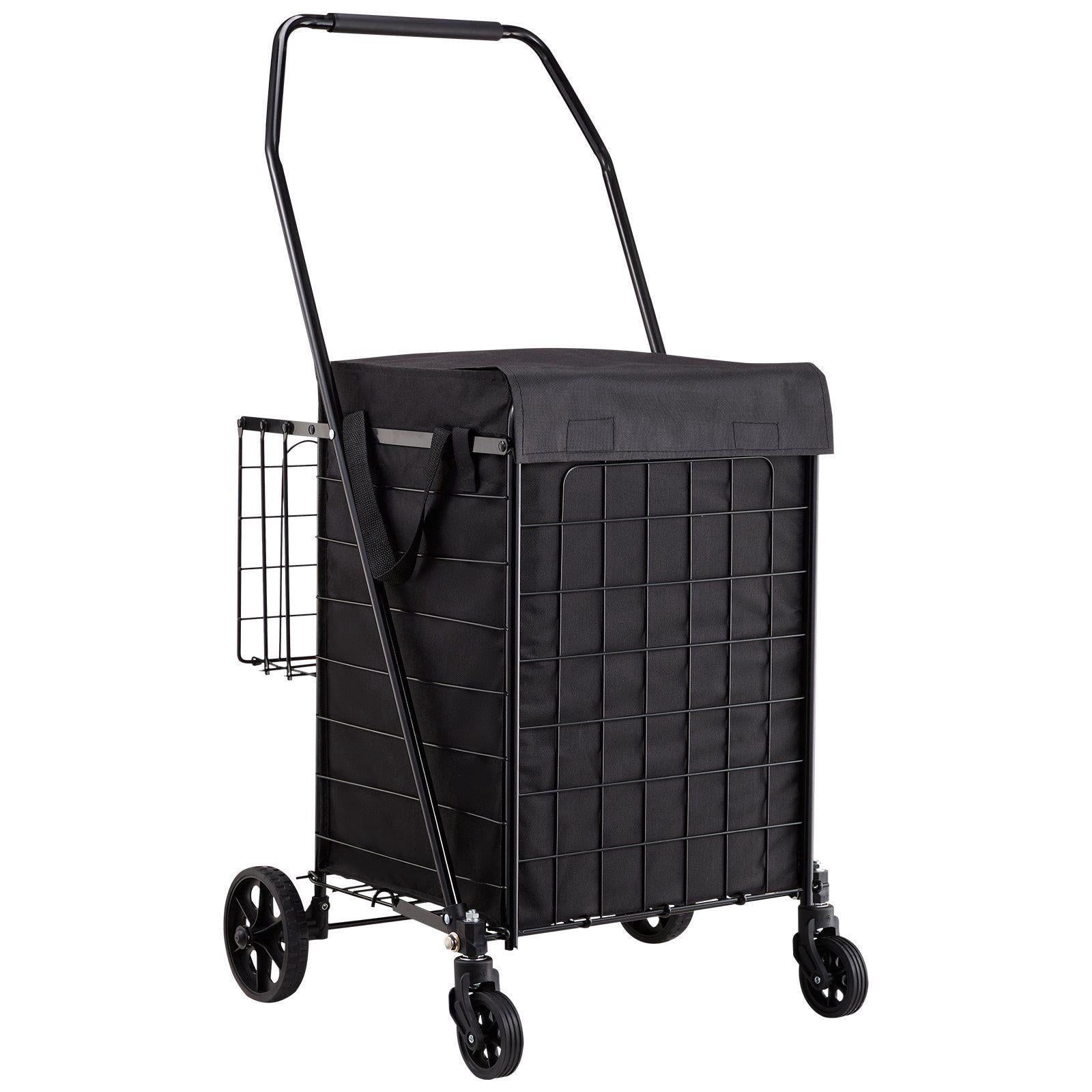 Folding Grocery Cart with Dual Baskets Waterproof Liner Wheels 100 LBS ...