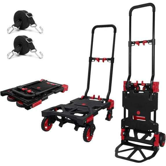 Folding Hand 330lbs Capacity Cart with 2 Elastic Bungee Rope,4 Rubber ...