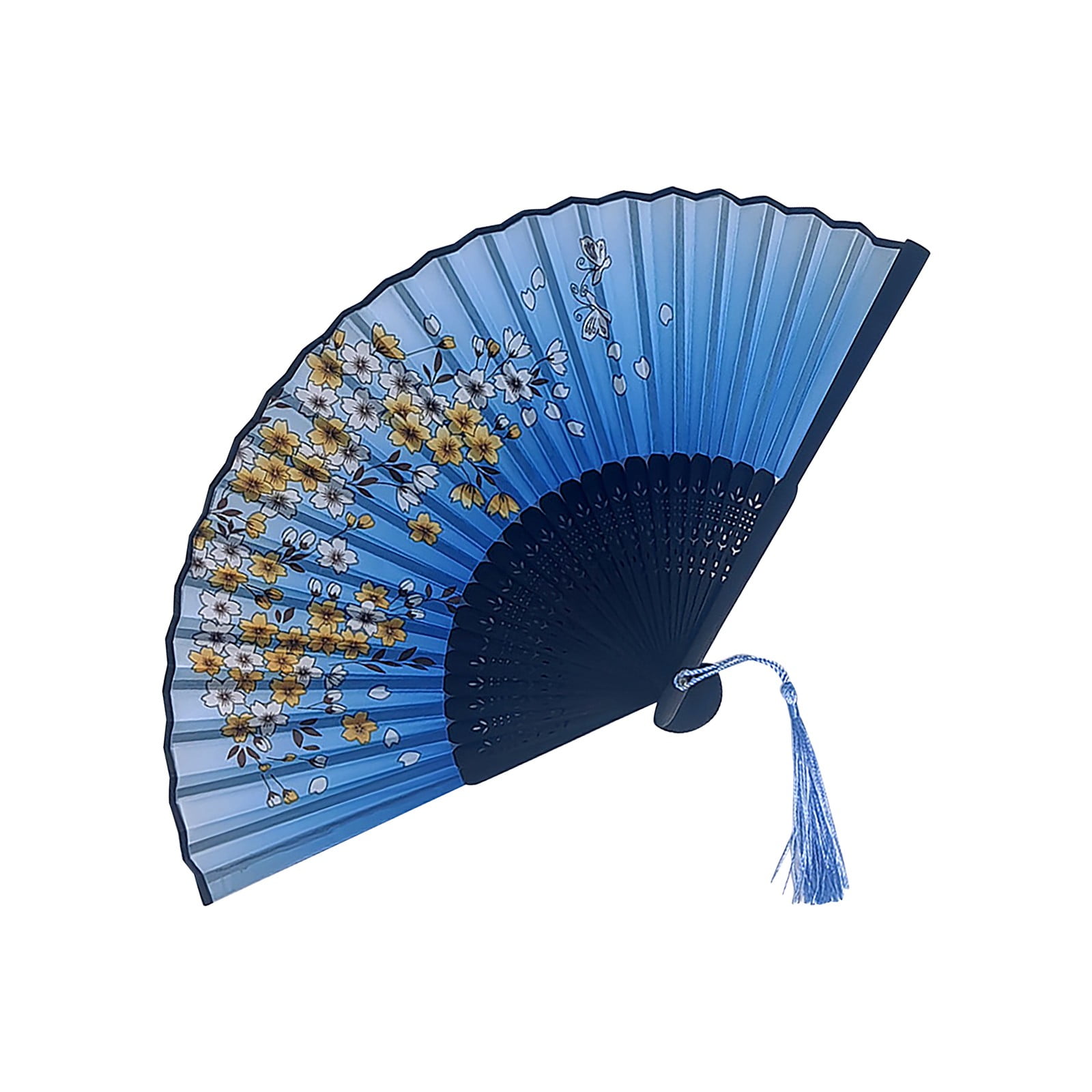 Folding Hand Fan with Floral Print Traditional Lightweight Fabric and ...