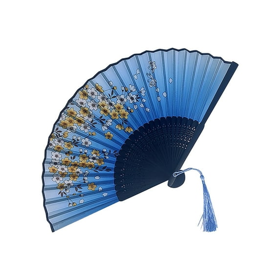 Folding Hand Fan with Floral Print Traditional Lightweight Fabric and ...