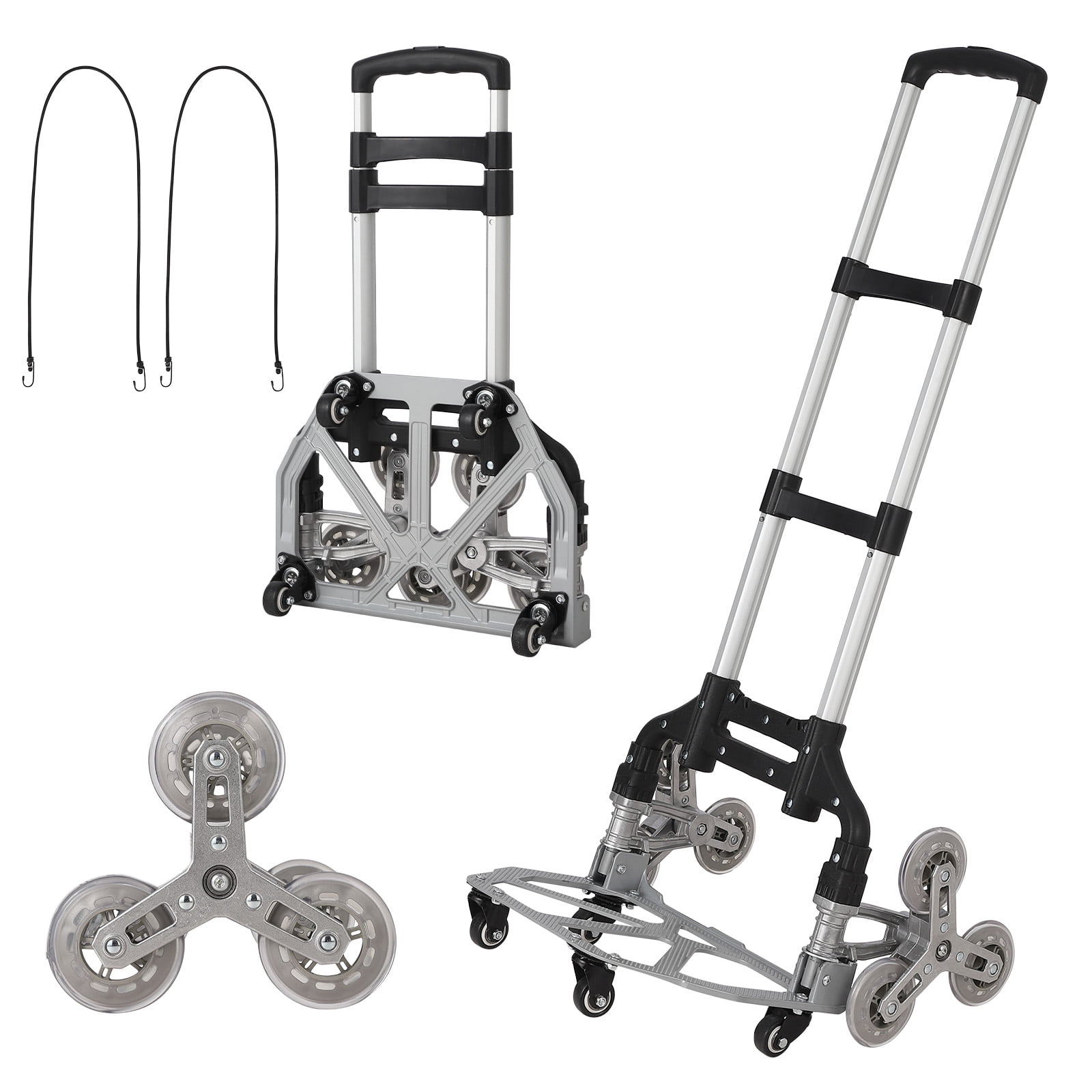 Folding Hand Truck with 10 Rubber Silent Wheels,2 Bungee Cords and ...