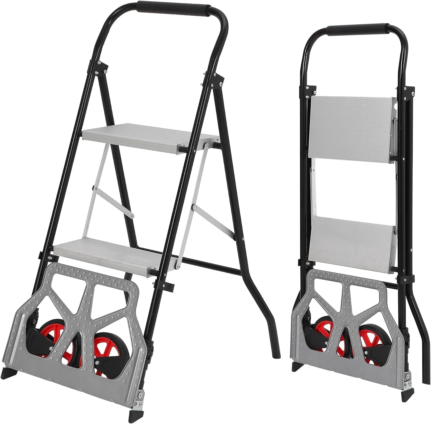 Folding Hand Truck, 2 Step Ladder 220 LB Heavy Duty Hand Truck Dolly, Portable Dolly Folding ...
