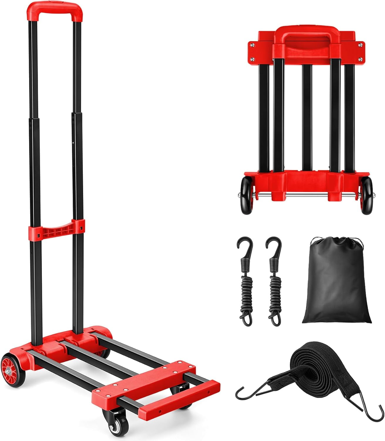 Folding Hand Truck with 4 Wheels, Lightweight Dolly Cart with Wheels ...