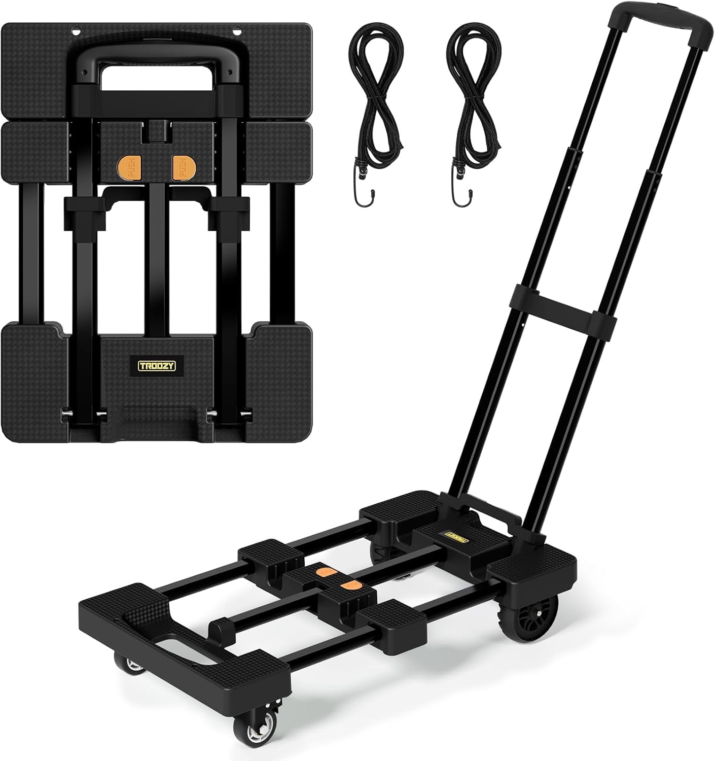 Folding Hand Truck 500 LB, Portable Heavy Duty Dolly Cart with 4 Wheels ...