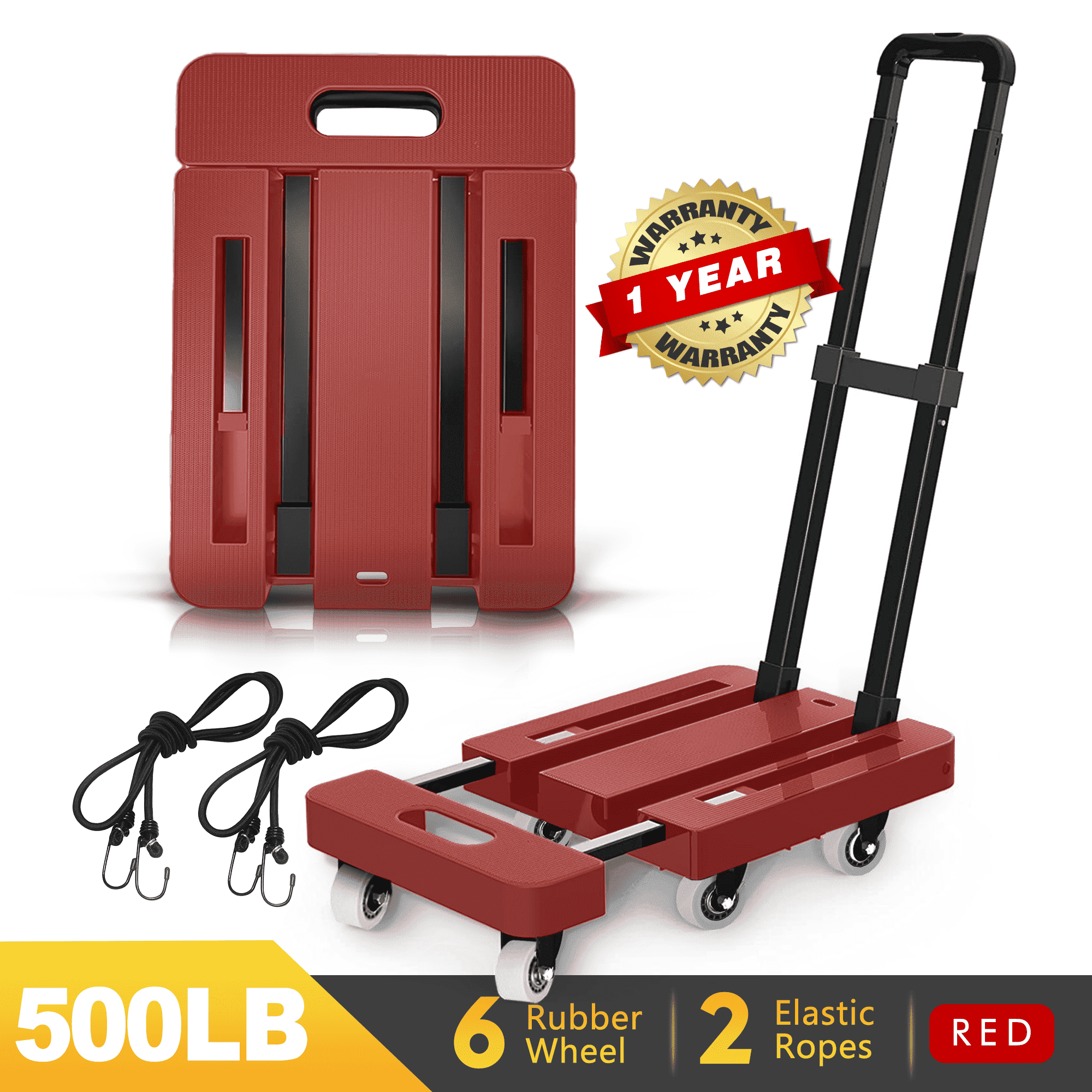 Folding Hand Truck, 500 lbs Capacity Utility Dolly Platform Cart with 6 ...