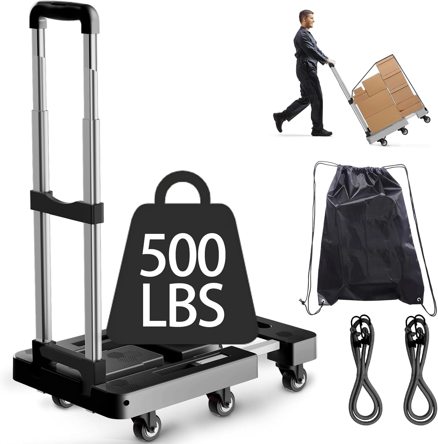 Folding Hand Truck,500lbs Heavy Duty Dolly - Dolly Cart with 6 Wheels ...