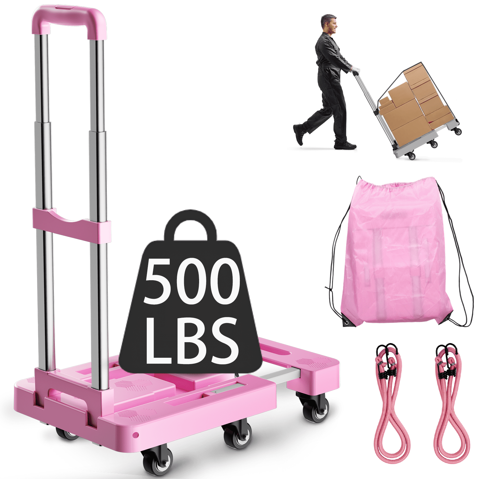 Folding Hand Truck, Foldable Cart for 500 lbs Heavy Luggage, Hand Truck ...
