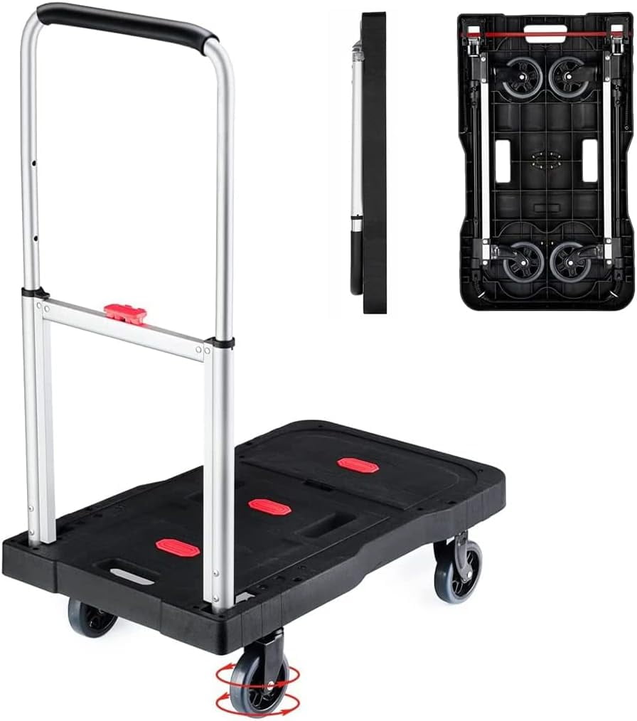 Folding Hand Truck Platform Truck 330 Lbs Heavy Duty Dolly Cart with Wheels, Fully Folded Push ...