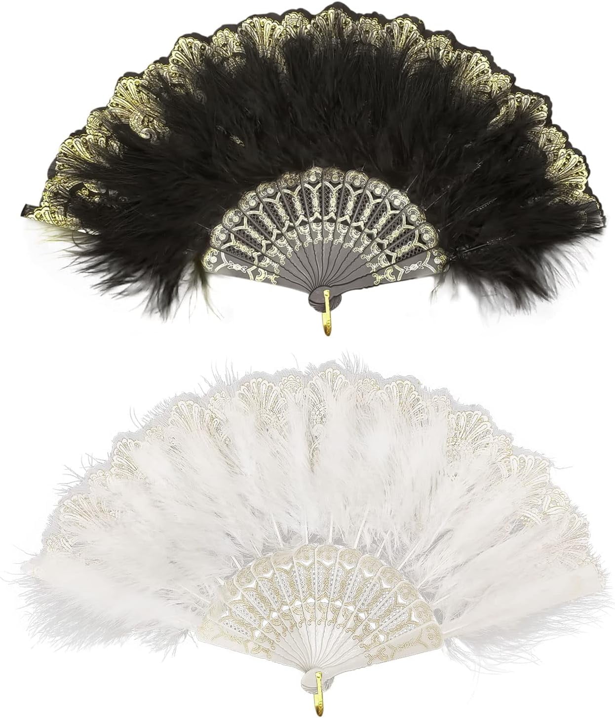 Folding Handheld Feather Fan - Vintage 1920s Costume Accessory for ...
