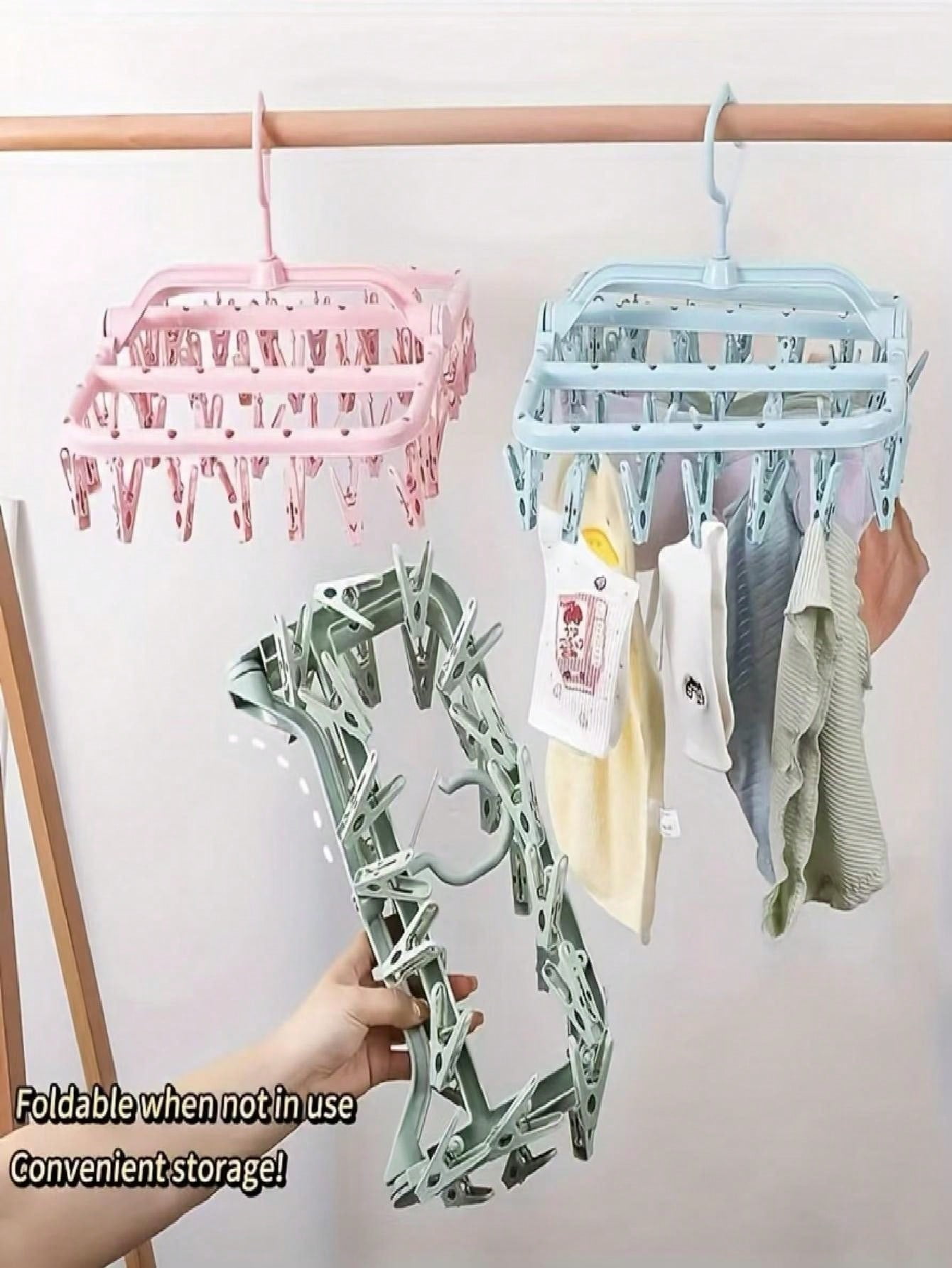 Folding Hanging Drying Rack with 32 Clothespins – Portable Plastic ...