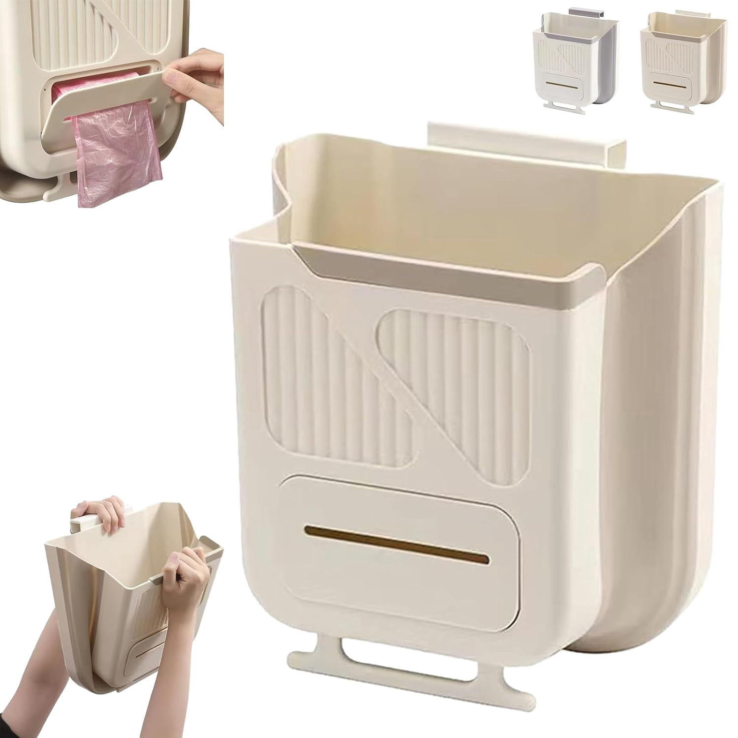 Folding Hanging Kitchen Waste Trash Can, Foldable Trash Can, 9.8" x 7. ...